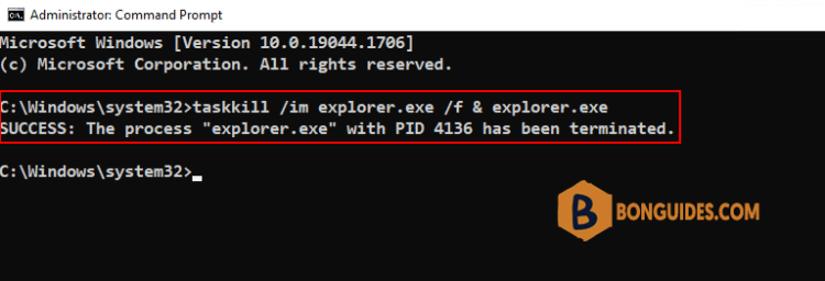 How to Restart Windows Explorer using CMD Command Prompt?
