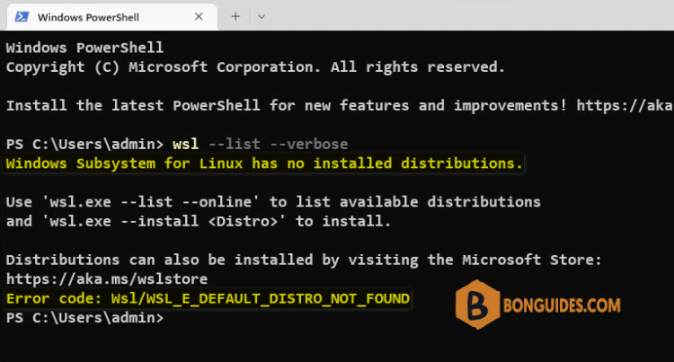 Windows Subsystem for Linux Has No Installed Distributions